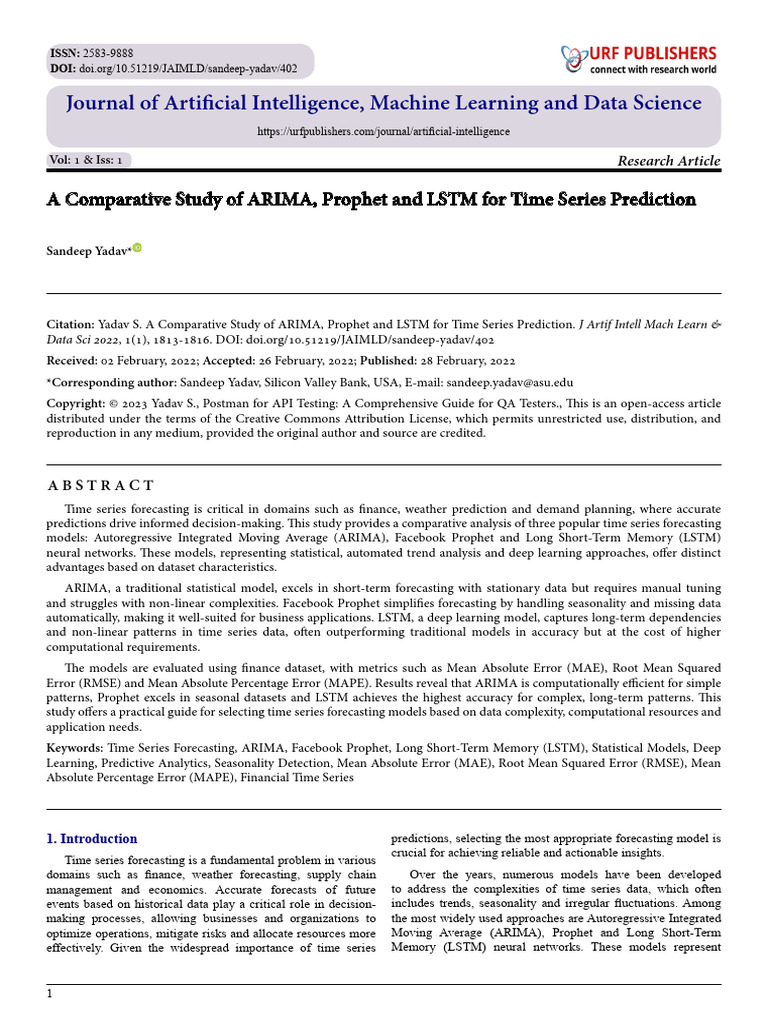 ARIMA vs. Prophet vs. LSTM: Time Series Analysis | PDF | Autoregressive Integrated Moving ...