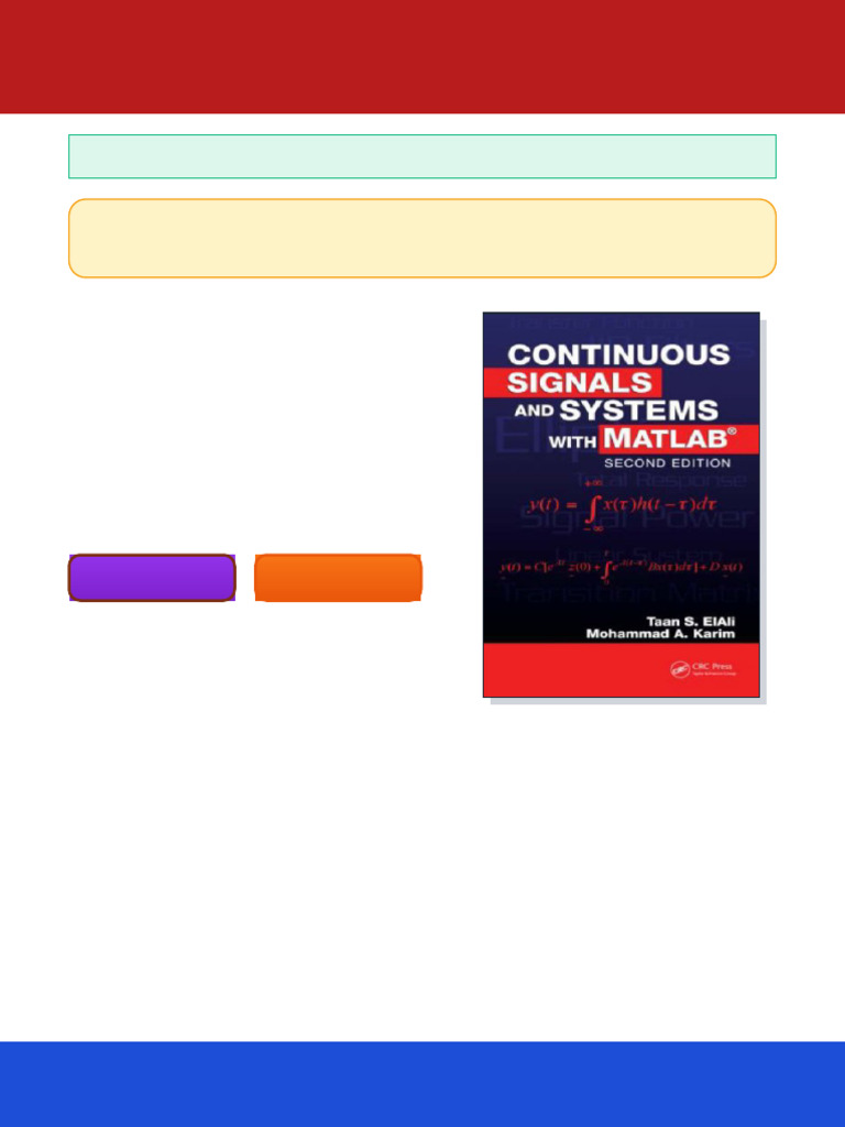 Continuous Signals and Systems with MATLAB Second Edition Taan Elali ebook complete online ...