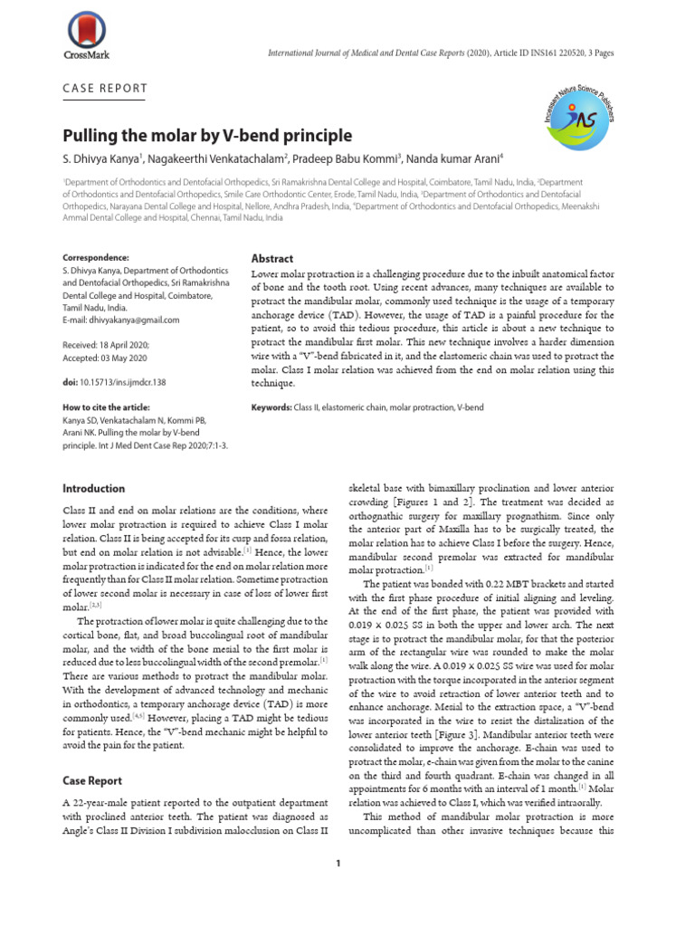 Molar Protraction Using V-Bend Technique | PDF | Orthodontics | Tooth