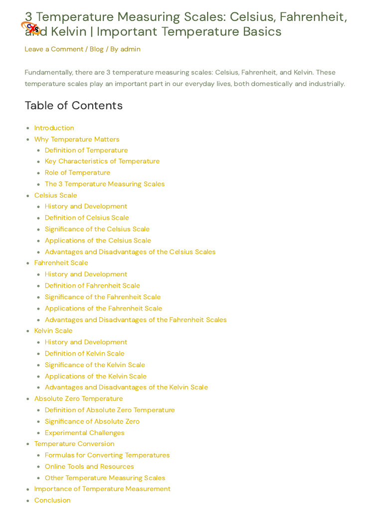 3 Temperature Measuring Scales - Celsius, Fahrenheit, and Kelvin | PDF ...