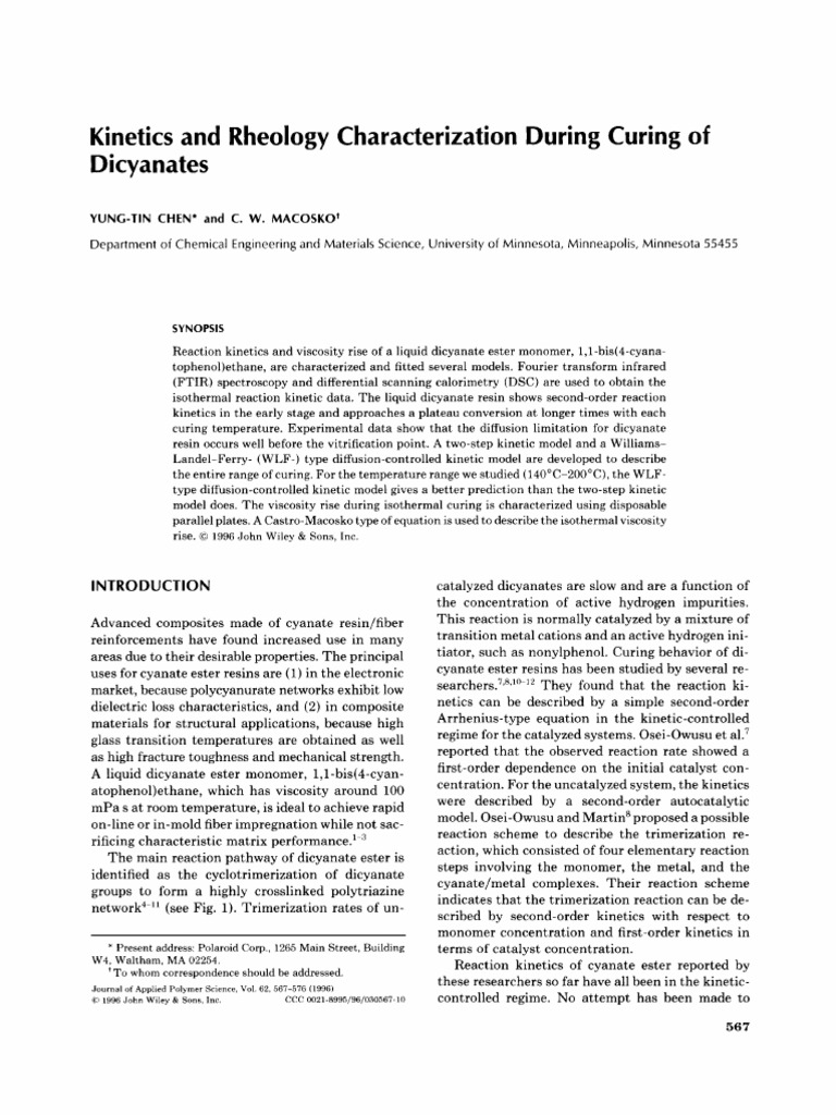 J. Polym. Sci. 62 567 (1996) | PDF | Viscosity | Reaction Rate Constant