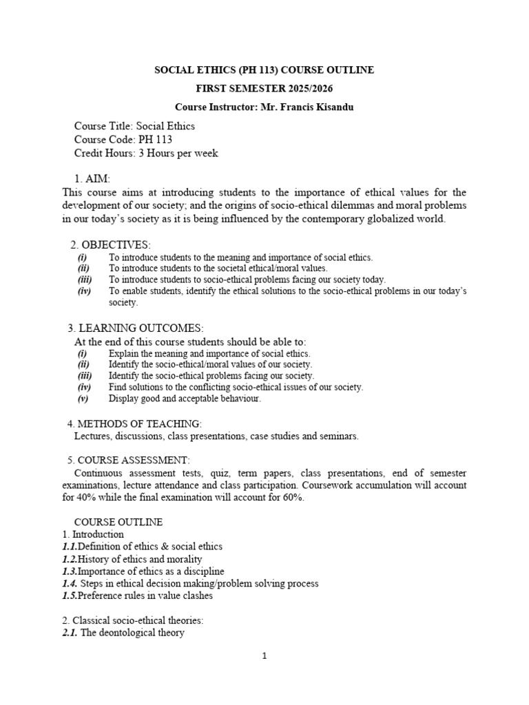 Social Ethics Outline 26 | PDF | Conscience | Morality