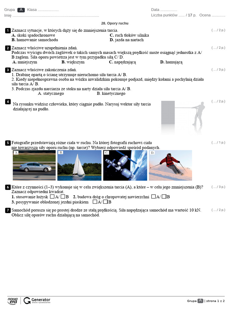 Opory Ruchu Test (Z Widoczną Punktacją) | PDF
