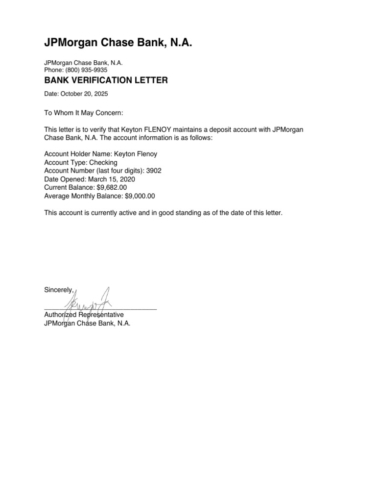 JPMorgan Chase Bank Account Verification | PDF
