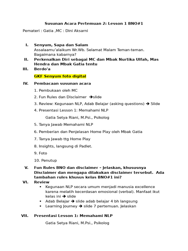 Susunan Acara Pertemuan 2 | PDF