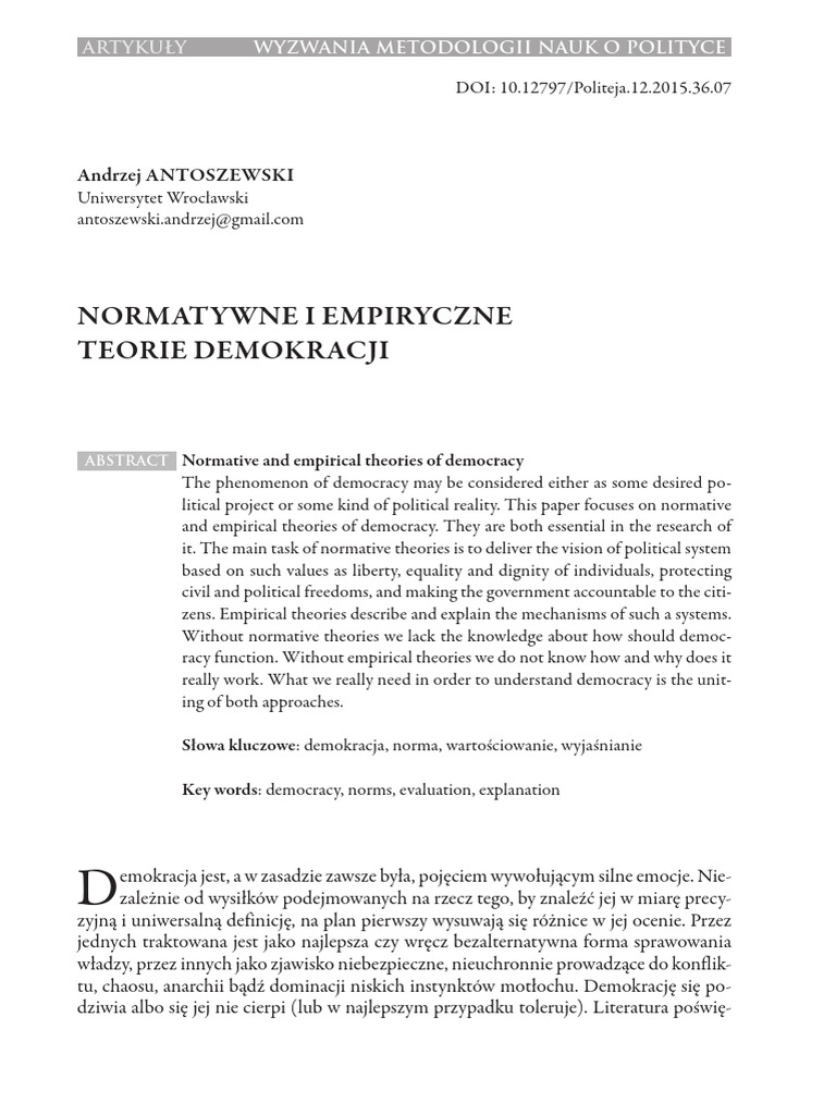 Antoszewski, Normatywne I Empiryczne | PDF