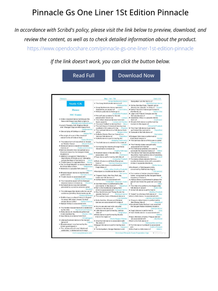 Pinnacle GS One liner 1st edition Pinnacle | PDF | Dances | Performing Arts