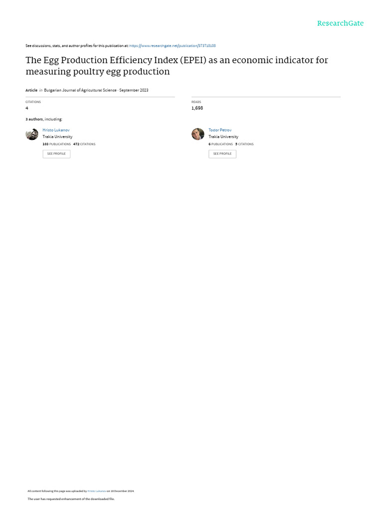 Egg Production Efficiency Index Explained | PDF | Poultry Farming | Chicken
