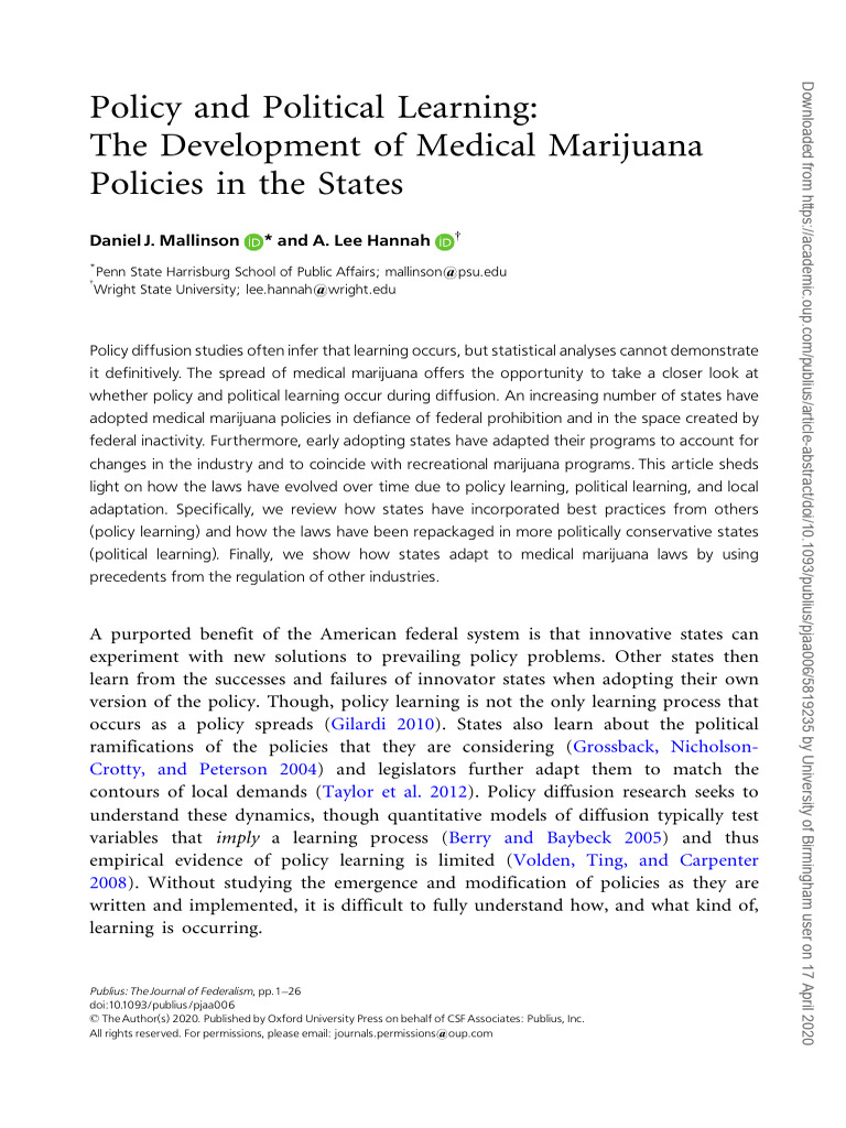 Policy and Political Learning the Development of Medical Marijuana ...
