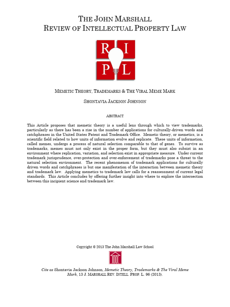 Memetic Theory and Trademark Law Insights | PDF | Meme | Natural Selection