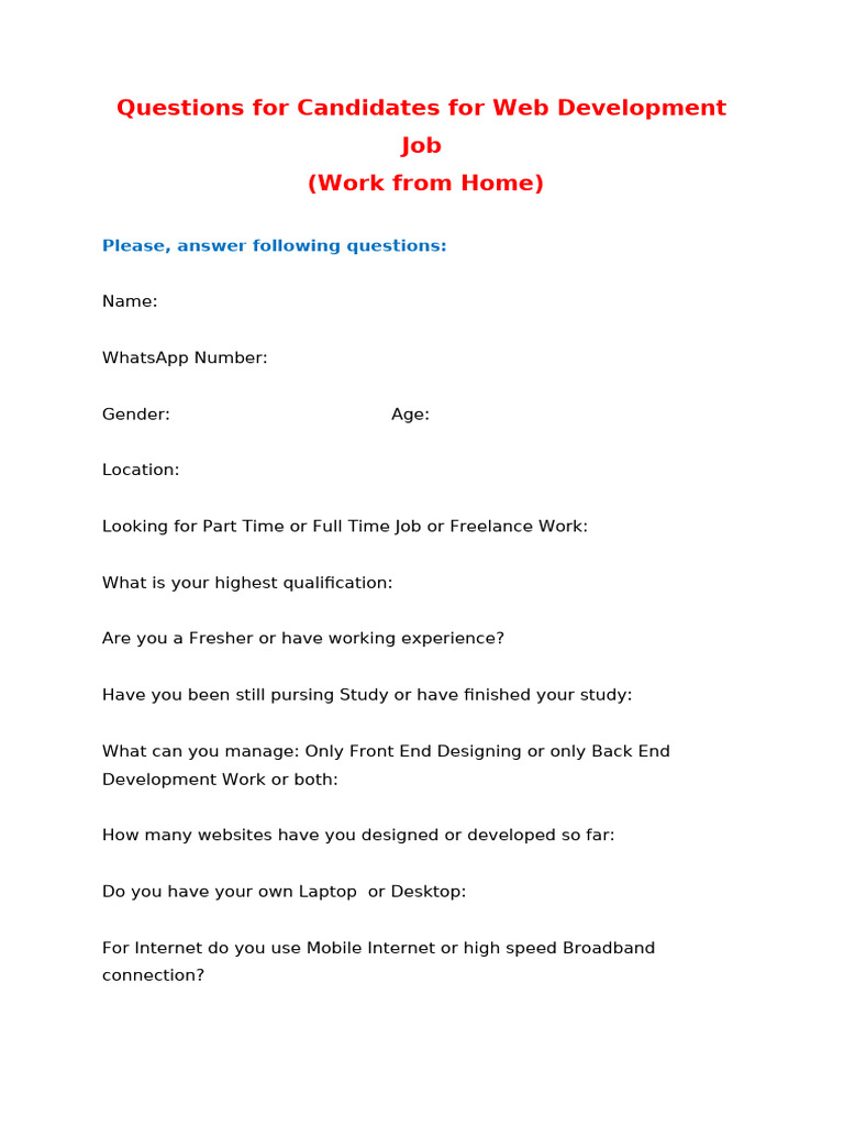 Questions For Candidates For Web Development Job | PDF