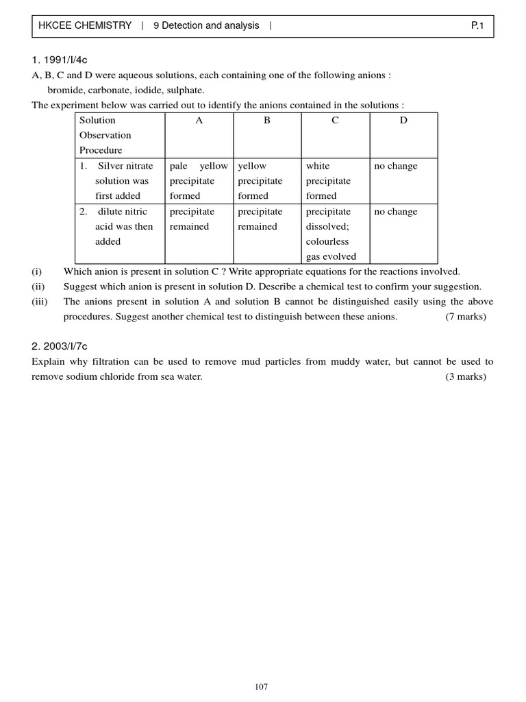 Anion Identification in Aqueous Solutions | PDF