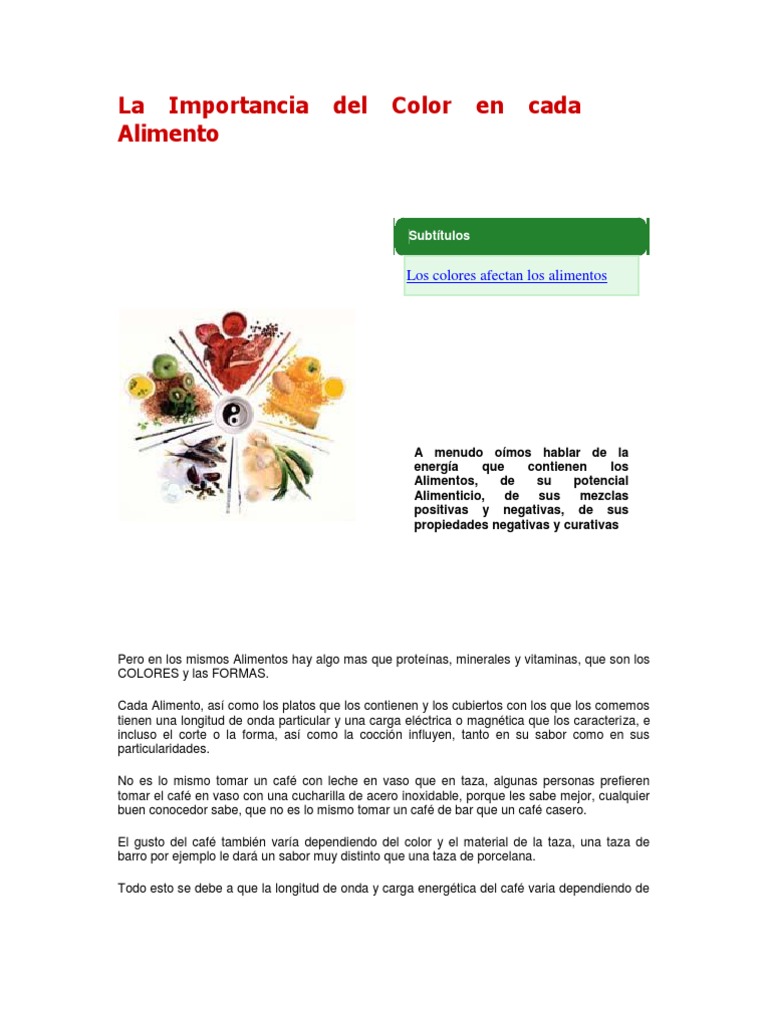 Colores y Beneficios de los Alimentos | PDF | Color | Sabor
