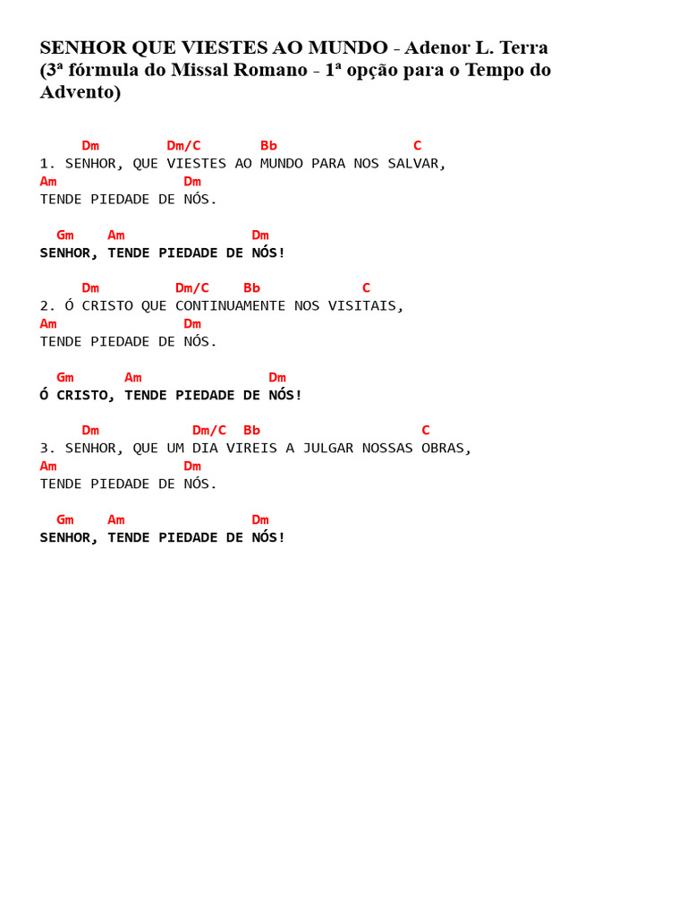 Senhor que Viestes ao Mundo - Letra e Acordes | PDF