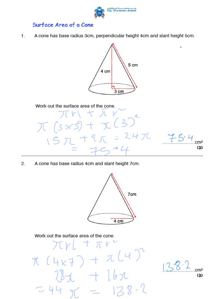 1 Surface Area of a Cone PDF | PDF | Area | Chess Openings