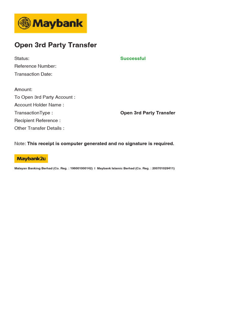 Successful 3rd Party Transfer Receipt | PDF