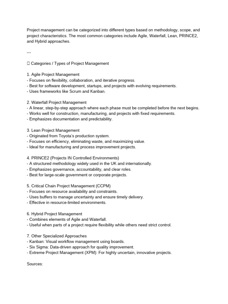 Types of Project Management Explained | PDF | Software Development ...