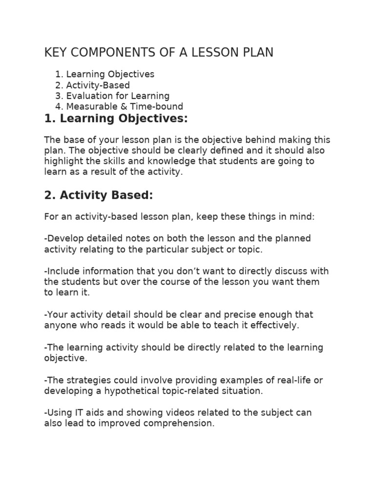 Key Components of A Lesson Plan | PDF | Lesson Plan | Educational ...