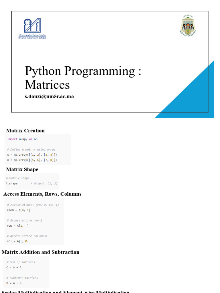Python Programming Matrices Part 1 | PDF