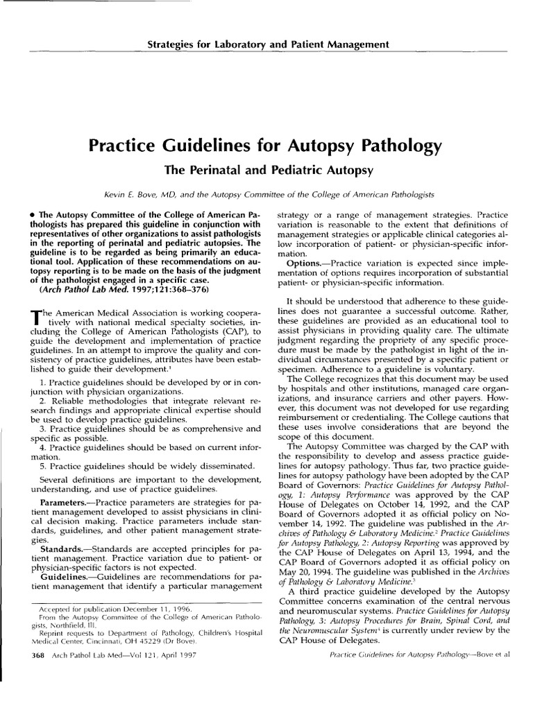 Practice Guidelines For Autopsy Pathology - The Perinatal and Pediatric ...