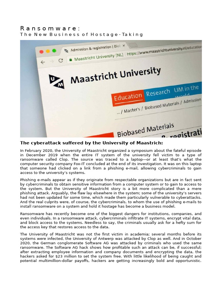 Ransomware Impact: University of Maastricht | PDF | Ransomware | Cybercrime