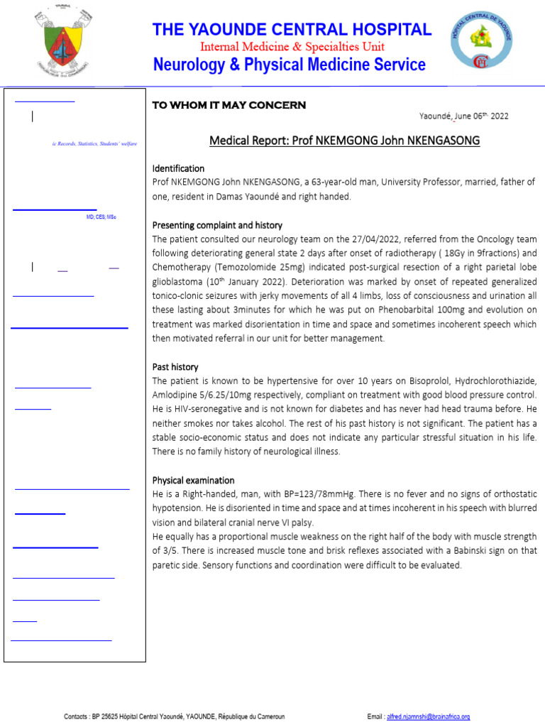 Neurology Case Report: Glioblastoma Management | PDF | Neurology | Epilepsy