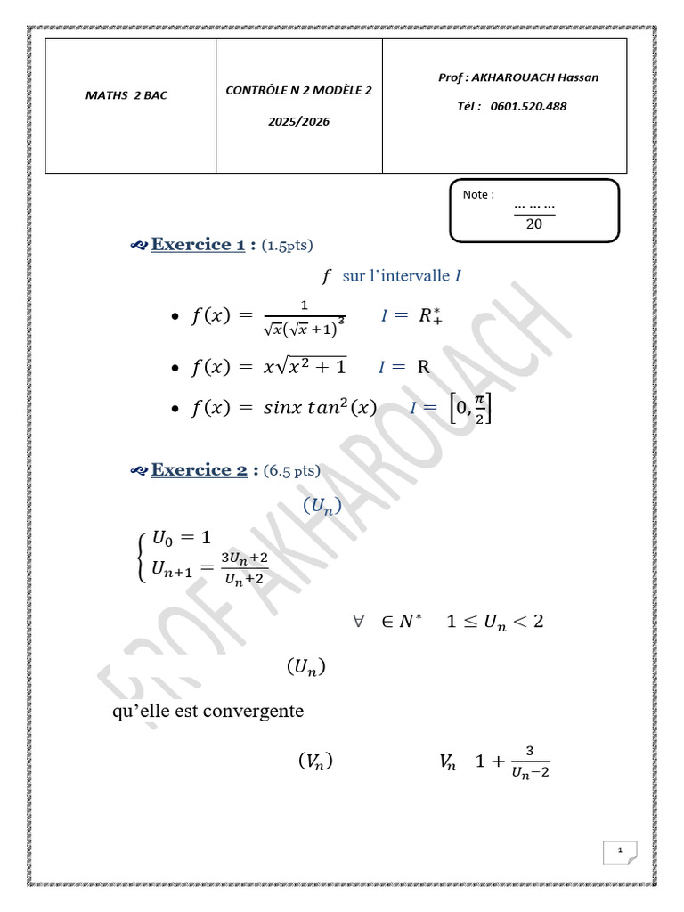 Contrôle de maths 2 Bac 2025/2026 | PDF | Mathématiques | Logique ...