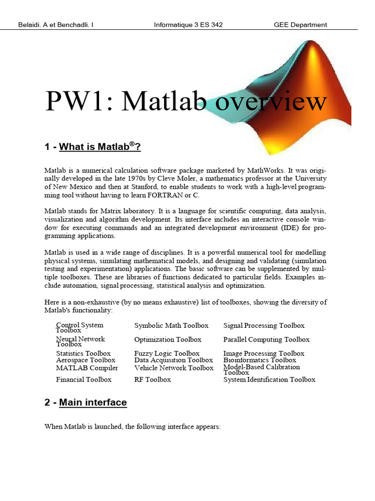 TP 1 Matlab overview | PDF | Matlab | Variable (Computer Science)