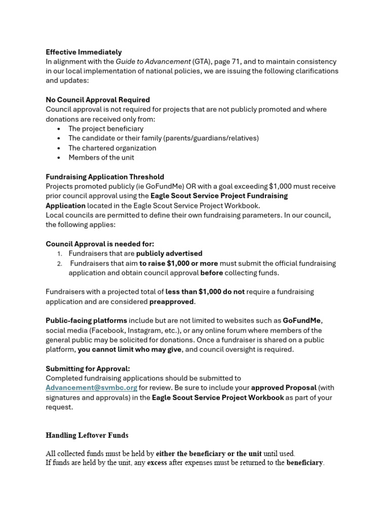 Eagle Scout Fundraising Guidelines Update | PDF | Fundraising