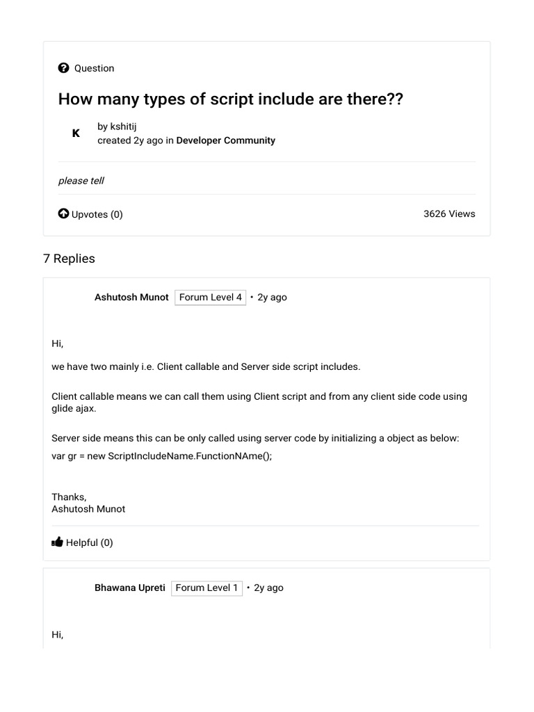 How Many Types of Script Include Are There?? - Developer Community - ServiceNow Community | PDF ...