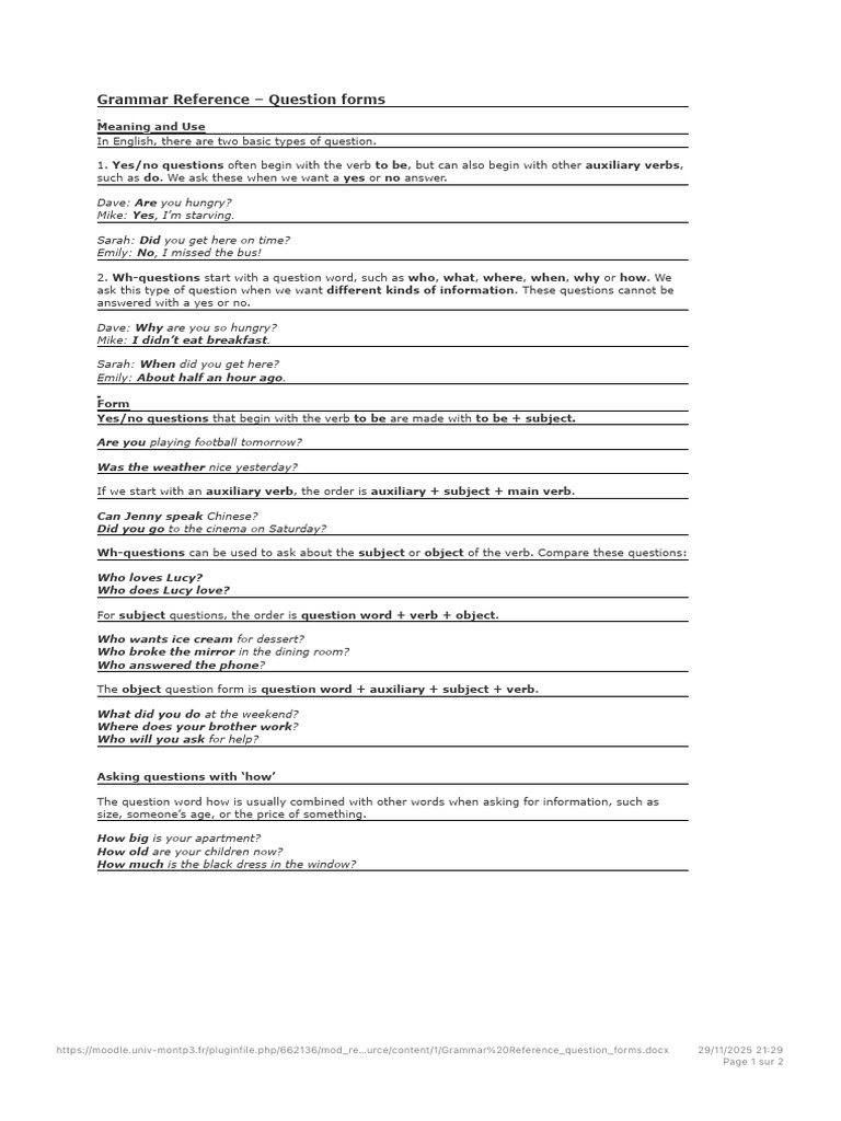 English Question Forms Explained | PDF | Question | Subject (Grammar)
