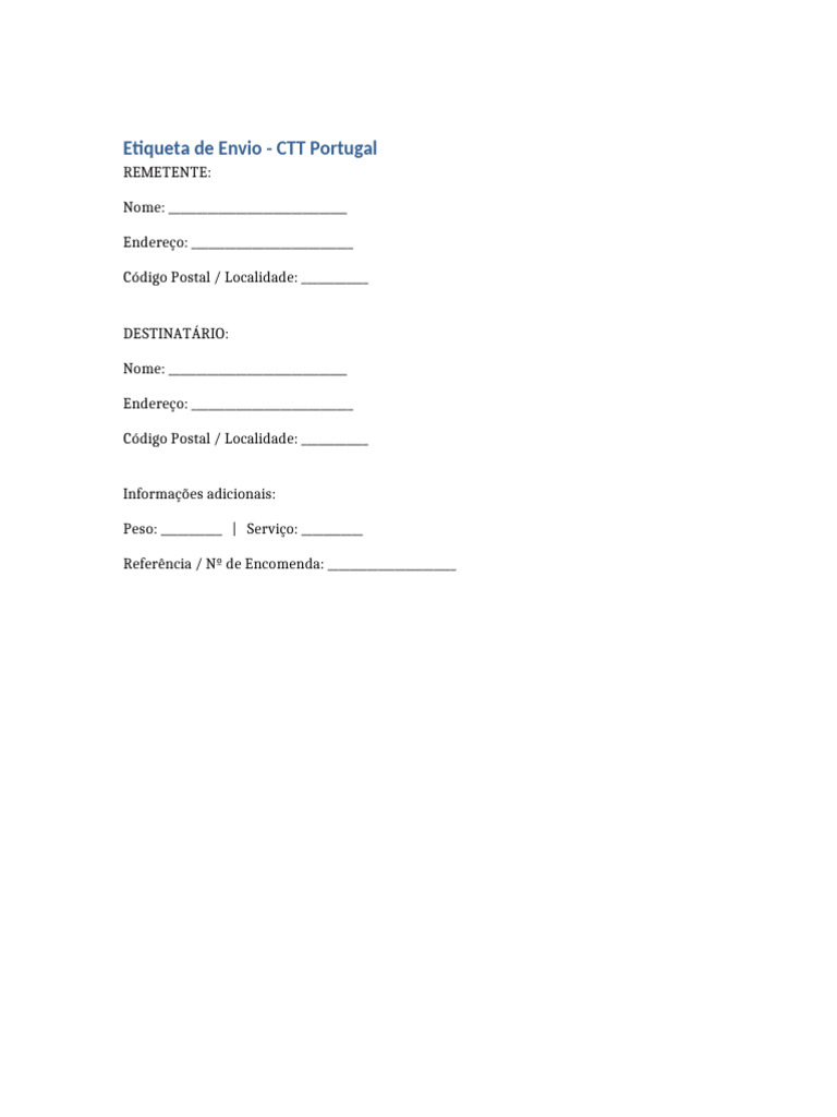 Etiqueta de Envio CTT Portugal | PDF
