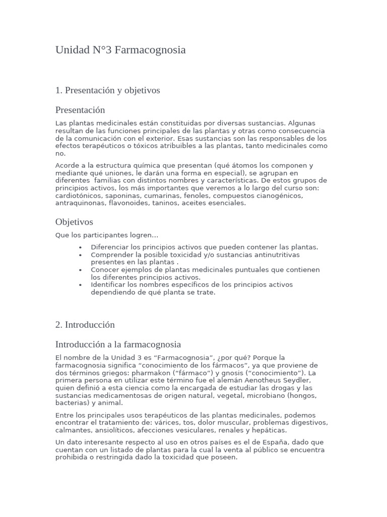 Unidad N°3 farmacognocia | PDF | Carbohidratos | Metabolismo