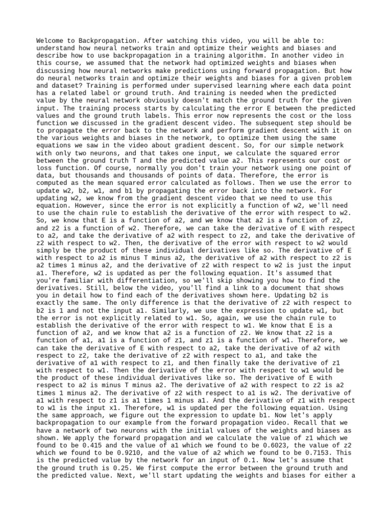 202 Backpropagation - Transcript | PDF | Computational Neuroscience | Applied Mathematics