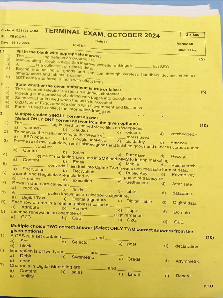 50 Marks Paper | PDF