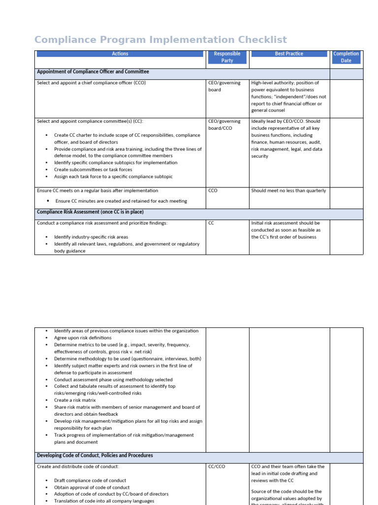 Compliance Program Implementation Guide | PDF | Regulatory Compliance ...