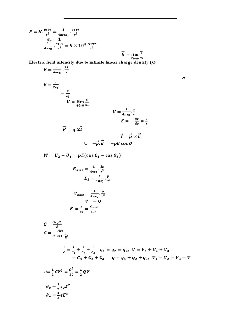 Unit 1 Formulas Numericals Worksheets | PDF | Capacitor | Capacitance