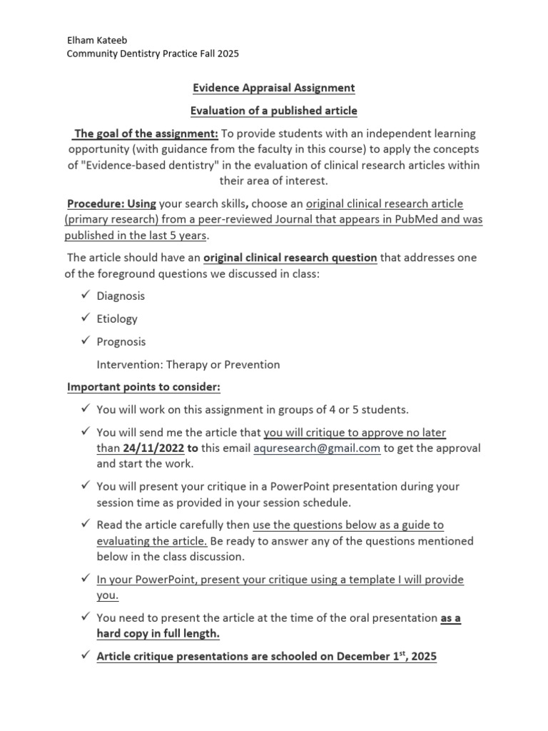Article Critique Assignment Fall 2025 | PDF | Hypothesis | Statistics