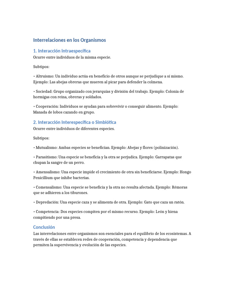 Interrelaciones en Los Organismos | PDF