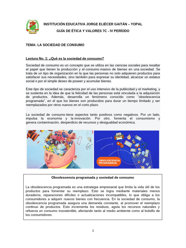 Guía de Ética y Valores 7C -4P | PDF | Consumismo | Consumo (economía)