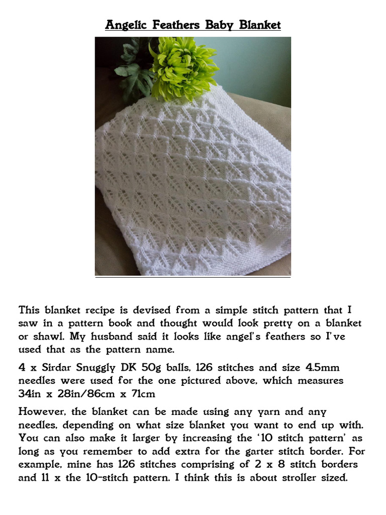 Angelic Feathers Baby Blanket Corrected | PDF | Knitting | Basic ...