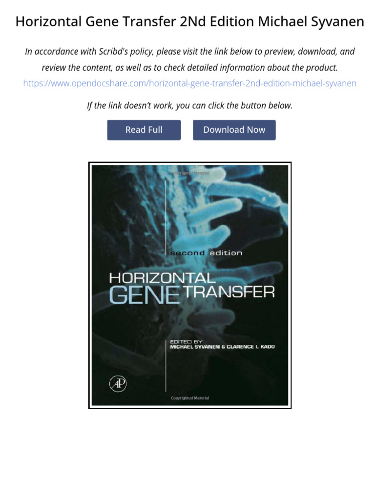Horizontal Gene Transfer 2nd Edition Michael Syvanen | PDF | Gene | Plasmid