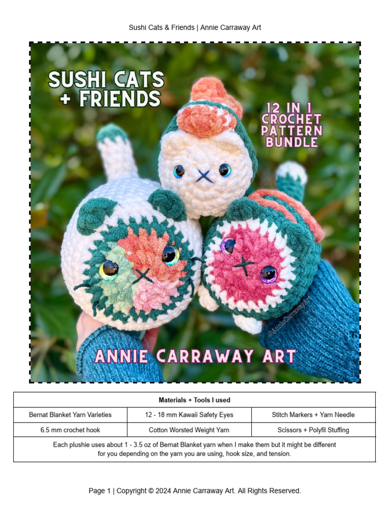 Sushi Cats and Friends Crochet Pattern by Annie Carraw | PDF | Crochet