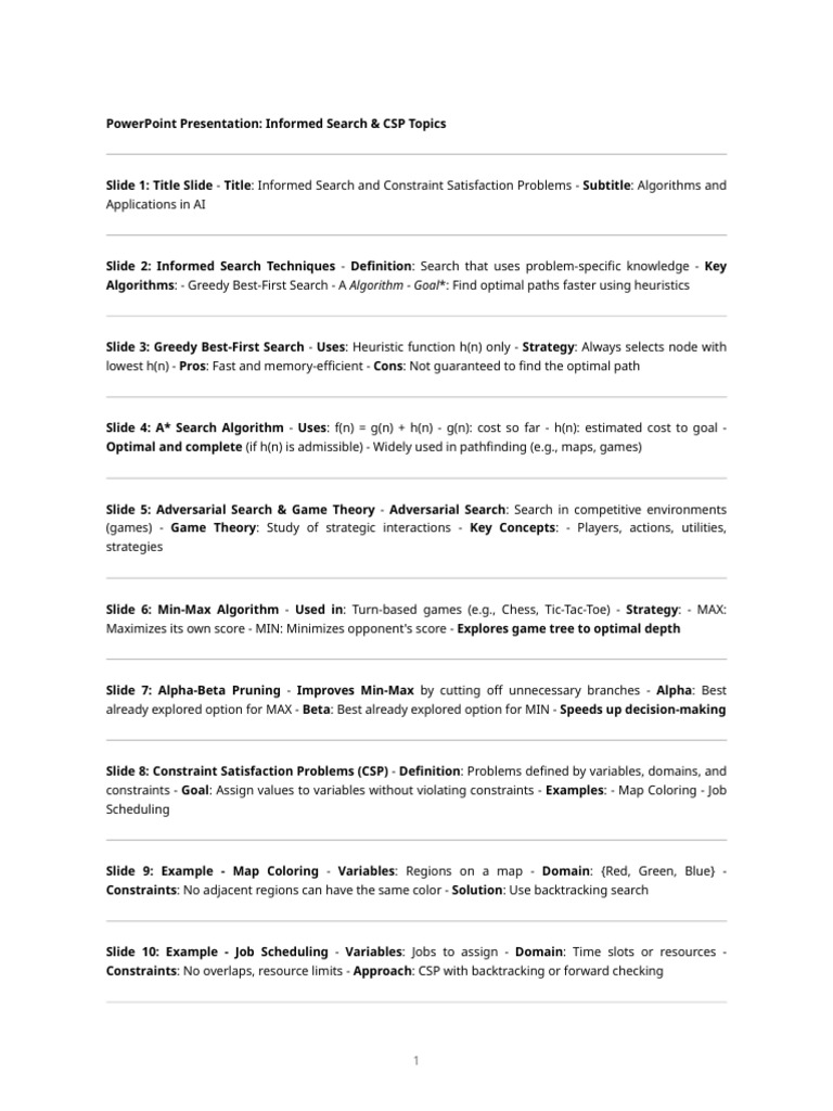 Informed Search & CSP Algorithms Overview | PDF | Applied Mathematics ...