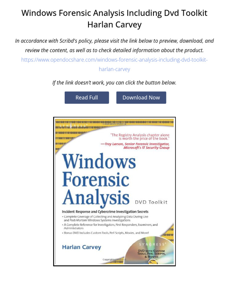 Windows Forensic Analysis Including DVD Toolkit Harlan Carvey | PDF | Books | Elsevier