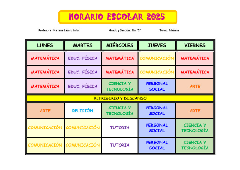 Horario 6to B | PDF