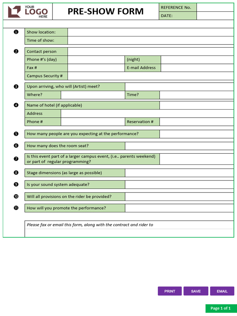 Pre-Show Event Coordination Form | PDF