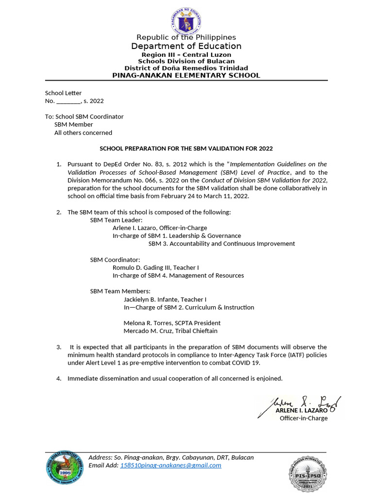 School Memo On SBM With Pictures | PDF