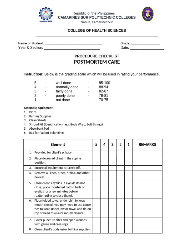 NCM 118 Post Mortem Care | PDF | Autopsy