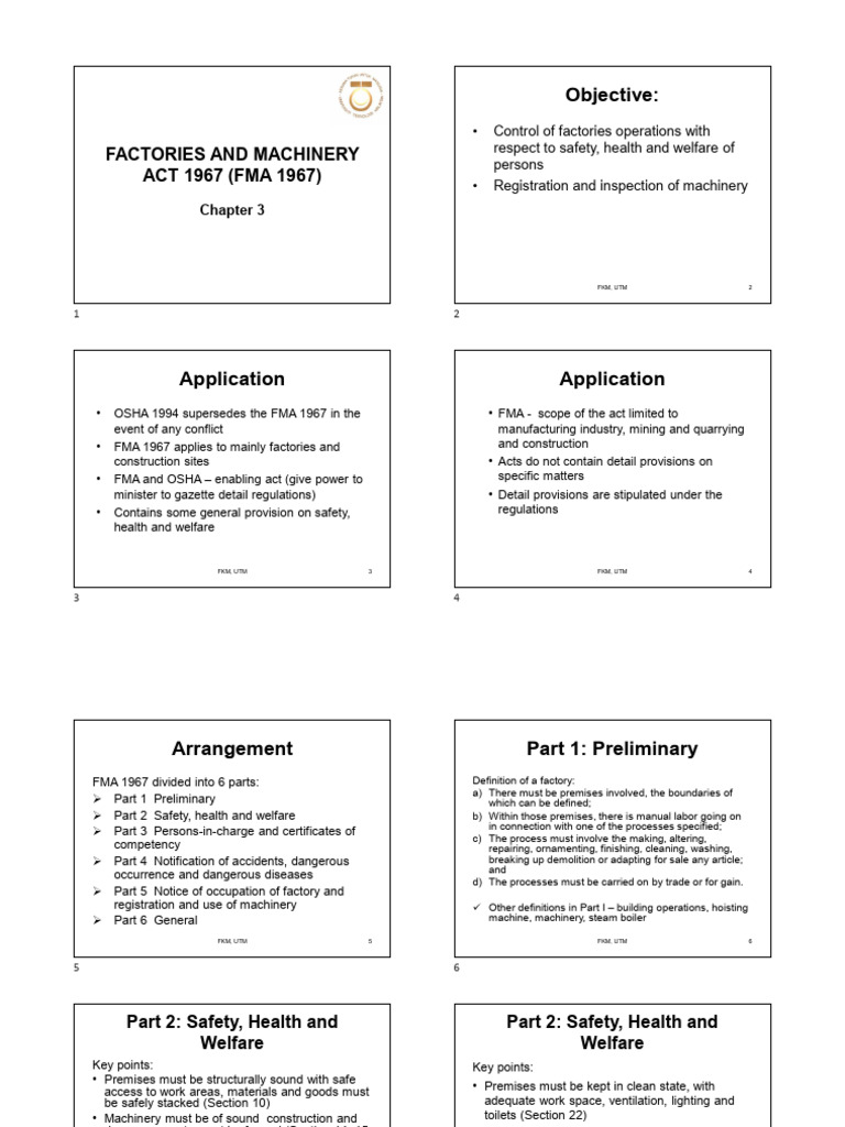 Factories and Machinery Act Overview | PDF | Safety